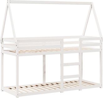 vidaXL Etagenbett mit Dach Wei&szlig; 90x200 cm Massivholz Kiefer Vidaxl 555738