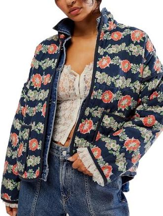 Generic Manteau dhiver pour femme avec ceinture - Cardigan ours en peluche - Col rond - &Eacute;paules tombantes - Veste courte en coton floral - Manteau dhiver pour