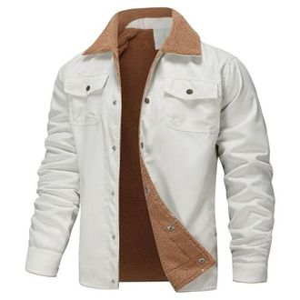 Generic Veste chemise en coton polaire Sherpa pour homme, veste cargo de travail &agrave; revers de camionneur, manteau thermique doubl&eacute; en polaire chaude, blanc, 3X