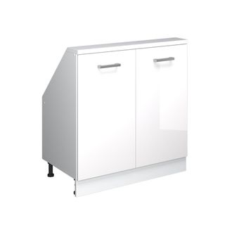 Vicco K&uuml;chenschrank f&uuml;r Dachschr&auml;gen R-Line, Wei&szlig; Hochglanz/Wei&szlig;, 80 cm mit 2 T&uuml;ren