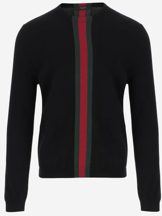 Gucci Mens Cashmere Sweater With Web Detail, Black