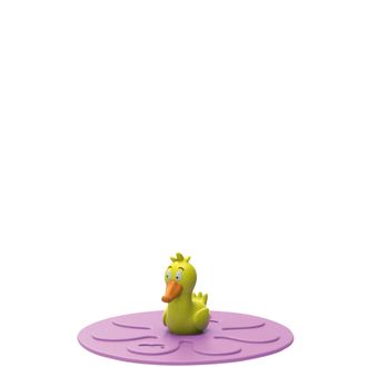 Leonardo Leonardo Bambini Trinkglas-Deckel 1 St&uuml;ck, sp&uuml;lmaschinengeeignete Glas-Abdeckung, BPA-frei, Motiv Ente, gelb, lila, bunt, 9 cm &Oslash;, 021425