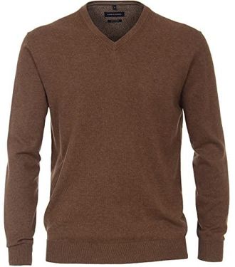 Casamoda Pull pour homme avec col en V, couleur unie, taille élastique, marron, XXL