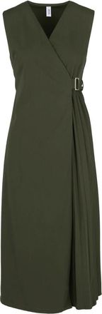 Bomboogie Femme, Robes, Vert, Taille: 40 FR Longue robe portefeuille en m&eacute;lange de laine avec ceinture