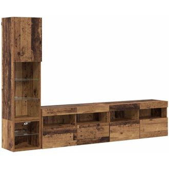 vidaXL TV-Wandm&ouml;bel mit LED-Lichtleisten 4 pcs Altholz Holzwerkstoff vidaXL