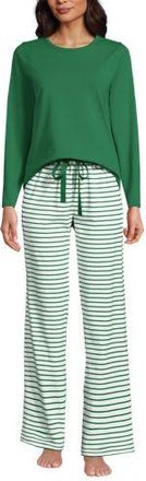 Lands End Gemustertes Pyjama-Set aus Baumwoll-Jersey, Damen, Gr&ouml;&szlig;e:36-38 regular, Wei&szlig;, Elasthan/Baumwoll-Mischung, by Lands End
