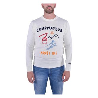 MC2 Saint Barth Blauer Rundhalspullover mit Logo-Stickerei - - Knitwear - Herren - Wei&szlig; - L