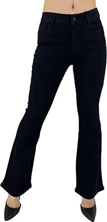 JOPHY & CO. Pantalon Palazzo Bleu Jeans Denim pour femme élastique en coton avec fausses poches et jambe à patte déléphant (cod. 111), Noir (Cod. 1282), M