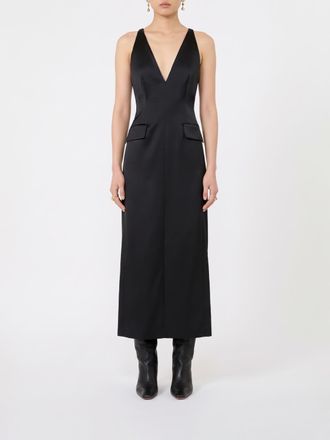 Sportmax Robe fourreau midi en satin coupe slim &agrave; &eacute;paules d&eacute;nud&eacute;es et col V
