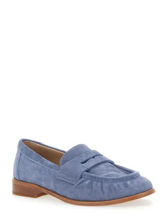 Strategia Womens Loafers Blue Suede Rounded Toe