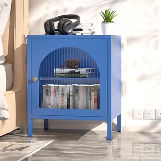 Generic Moderner Nachttisch Aus Der Mitte des Jahrhunderts Mit Geriffeltem Rand, Tür Aus Gehärtetem Glas Und Verstellbarem Regal for Schlafzimmer Und Wohnzimm