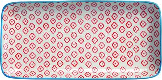 Bloomingville Servierplatte Emma Retro Servierteller eckig Vintage rechteckige L 31 x H 3 x W 15,5 cm, rot, Keramik