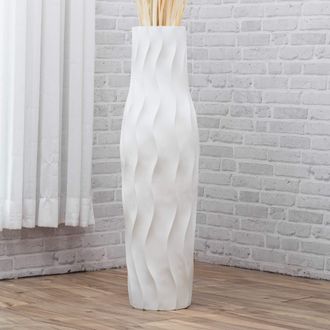 Leewadee Große Deko Bodenvase Für Dekozweige, Hohe Standvase Für Pampasgras, Design Holzvase, 85 cm, Weiß
