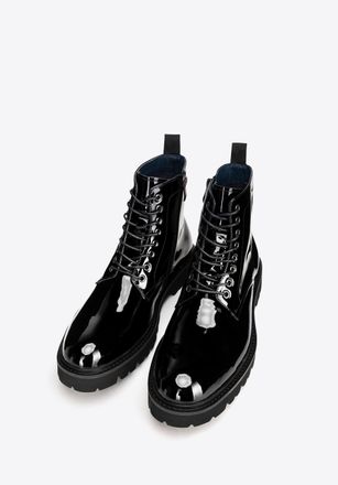 Wittchen Herren-Kampfstiefel aus Lackleder, schwarz