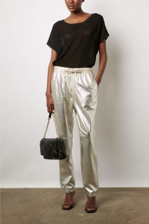 Gerard Darel Pantalon en cuir argent&eacute; - JULIETA - Argent