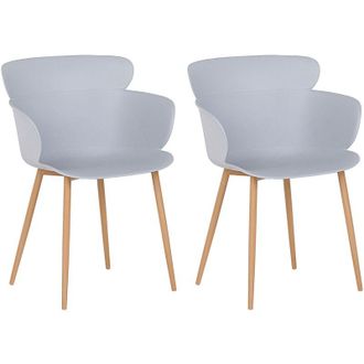 Beliani Set de 2 Chaises de Salle &agrave; Manger en Plastique Gris avec Pieds en M&eacute;tal Effet Bois Clair Design Moderne et Scandinave Tendance Beliani