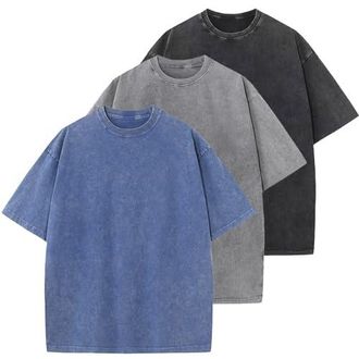 Generic Lot de 3 t-shirts surdimensionn&eacute;s d&eacute;contract&eacute;s d&eacute;lav&eacute;s vintage pour femme, 3 pi&egrave;ces - A, 3XL