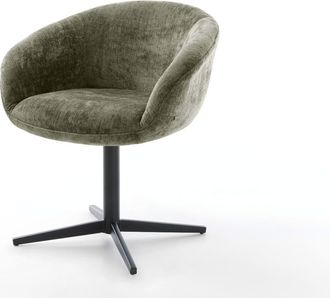 DELIFE Drehstuhl Vinka-Flex mit Armlehnen Chenille Olive Fußkreuz Schwarz 360° drehbar Taschenfederkern, Esszimmerstühle