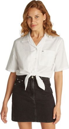 Tommy Jeans Damen Tjw CRP Linen Dw0dw20286 S/S Shirt, White (Ecru), XS EU