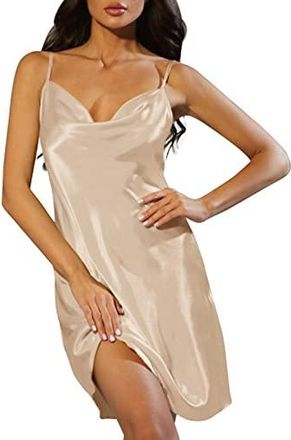 Generic Chemise de nuit en satin pour femme - Grande taille - Chemise de nuit en satin pour femme - Rose - Chemise de nuit en soie sans manches - V&ecirc;tement de 