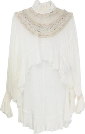 Elisabetta Franchi Bluse mit R&uuml;schen und hohem Kragen - - Blouses & Shirts - Damen - Wei&szlig; - S