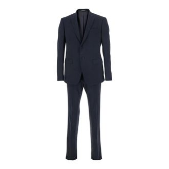 Emporio Armani Einreihiger Anzug aus Schurwoll-Two-Way-Stretch-Canvas - - Suits - Herren - Blau - L