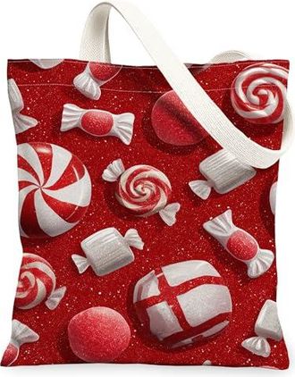 Generic Sacs fourre-tout en toile &agrave; motif de bonbons d&eacute;coratifs r&eacute;utilisables, sacs d&eacute;picerie r&eacute;tro, l&eacute;gers, lavables en toile pour le shopping, les voyages, 