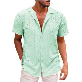 Generic Chemise &agrave; manches courtes en coton et lin pour homme - Col &agrave; revers - Chemise d&eacute;t&eacute; boutonn&eacute;e - Chemise d&eacute;t&eacute; d&eacute;contract&eacute;e - Chemise de plage - Coupe dr