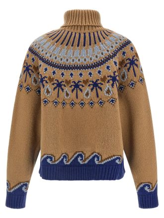 Alanui Fair Isle Jacquard Turtleneck Sweater - Camel