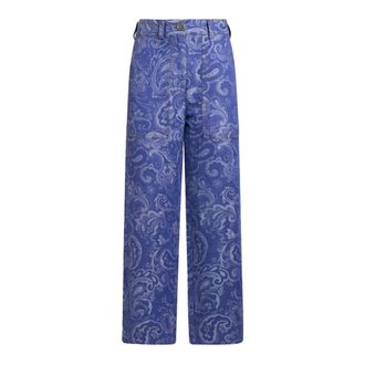 Etro Femme, Pantalons, Bleu, Taille: 38 FR Jean en denim jacquard coupe droite