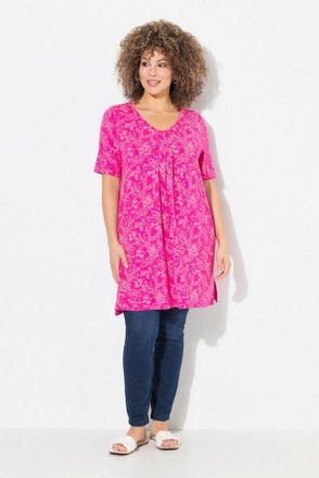 Ulla Popken T-Shirt Longshirt floraler Druck V-Ausschnitt Halbarm