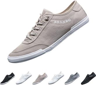 Generic Baskets basses pour homme à enfiler décontractées et confortables en toile avec semelle souple - Chaussures plates à lacets légères et antidérapantes 