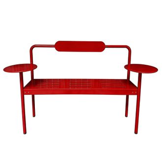 Generic Gartenbank Metall Wetterfest 2 Sitzer Parkbank Eisenbank Ruhebank mit Seitentischen R&uuml;ckenlos Sitzbank f&uuml;r Balkon, Terrasse Hof Gewerbliche Au&szlig;enberei