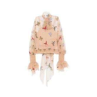 Blumarine Butterfly-embroidered Mesh Blouse