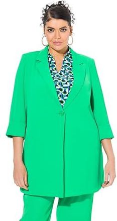 Ulla Popken Blazer, Reverskragen, Knopfverschluss, 3/4-arm, Vert Naturel, 44-46 Femmes