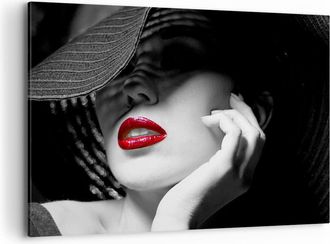 Arttor Bilder auf Leinwand 100x70cm Leinwandbild mit Rahmen Frau Gesicht Lippen Groß Wanddeko Bild Schlafzimmer Küche Deko Wandbilder Dekoration Wohnzimmer W