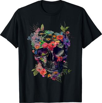 F4NT4STIC Totenkopf mit Blumen T-Shirt