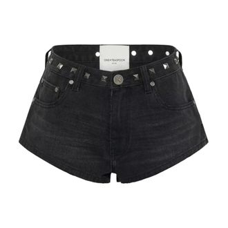 One Teaspoon Femme, Shorts, Noir, Taille: W23 Shorts en Denim Noir Taille Haute Clous