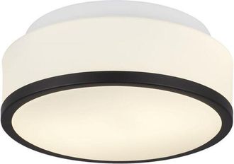 Searchlight Searchlight Cheese Badezimmer IP44 2-Licht b&uuml;ndig, opalwei&szlig;er Glasschirm, mattschwarzer Rand, Durchmesser 23 cm, IP44