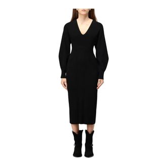Alberta Ferretti Femme, Robes, Noir, Taille: 36 FR Élégante Robe Midi Noire Côtelée