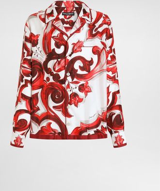 Dolce & Gabbana Hemd Vanity Aus Seidentwill Mit Majolika-print - Mann Hemden Multicolor 38