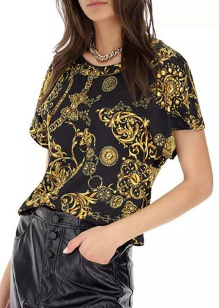 Versace Jeans Couture T-Shirt PATTERNED Barock Top Bluse Shirt T-shirt Iconic Retro Print goldfarbenen Knopfverschl&uuml;ssen,ikonischen Print der Marke