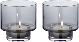 Edzard 2er-Set Windlicht Marla (ø 11 cm), Dunkles mundgeblasenes Glaswindlicht, kleine Laternen perfekt angepasst für handelsübliche Maxiteelichter (mit Alum