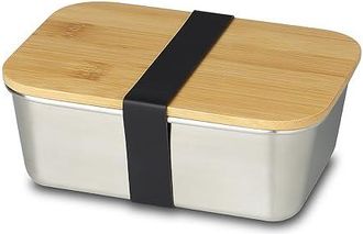 Echtwerk Echtwerk Praktische Lunchbox aus hochwertigem Edelstahl mit Bambusdeckel und Silikonband