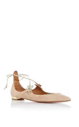 Aquazzura X Poppy Delevingne nude suede flats Size 37