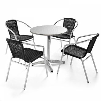 Oviala Table de jardin ronde et 4 fauteuils en aluminium et r&eacute;sine