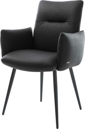 DELIFE Polsterstuhl Jova-Flex mit Armlehnen 4-Fuß konisch Schwarz Echt-Leder Schwarz Taschenfederkern