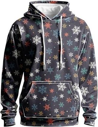 Generic Sweat à capuche de Noël pour homme - Sweat à capuche amusant en forme de flocon de neige - Tenue de Noël surdimensionnée - Pull à manches longues - Co