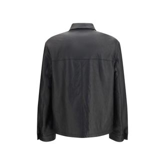 Prada Mens Black Lamb Ovis Aries Leather Jacket Clothing