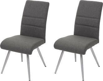 Hhg neuwertig] 2er-Set Esszimmerstuhl 708, K&uuml;chenstuhl Stuhl, Stoff/Textil Edelstahl geb&uuml;rstet grau-braun